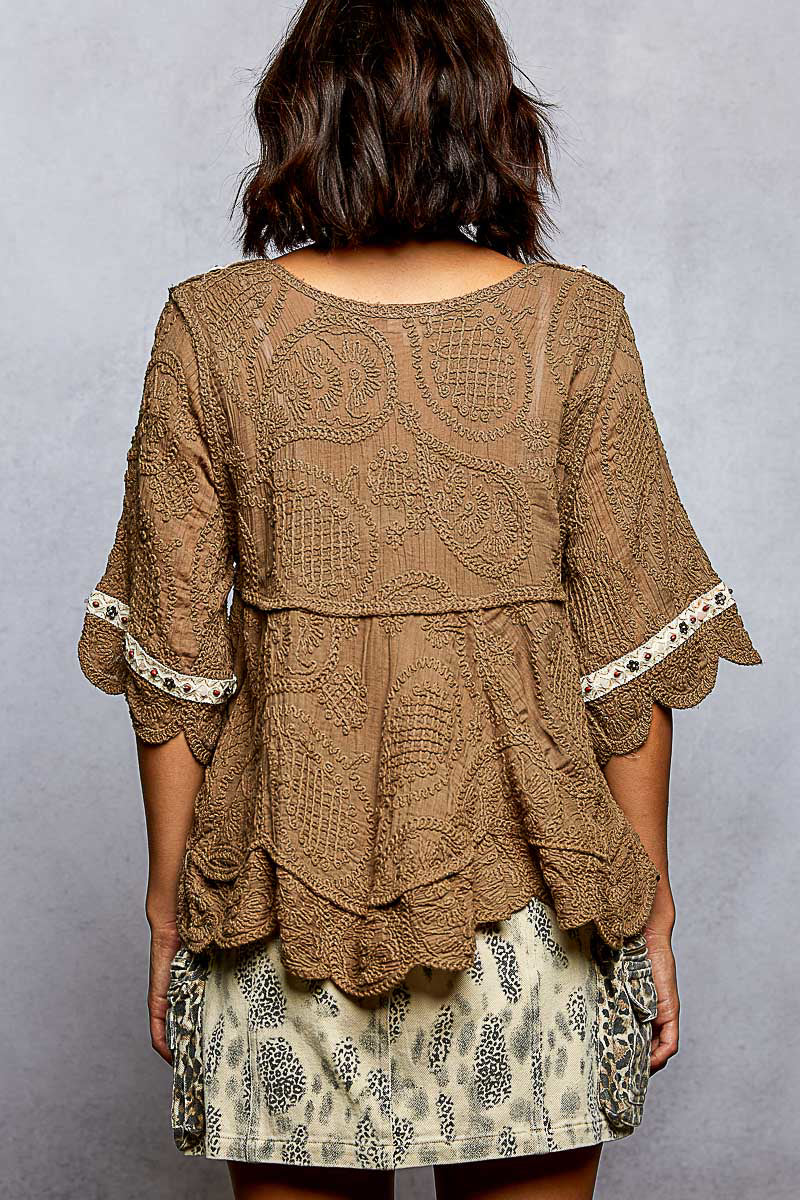 Cocoa Scallop Trim Top – Farm Girls Fancy Frills