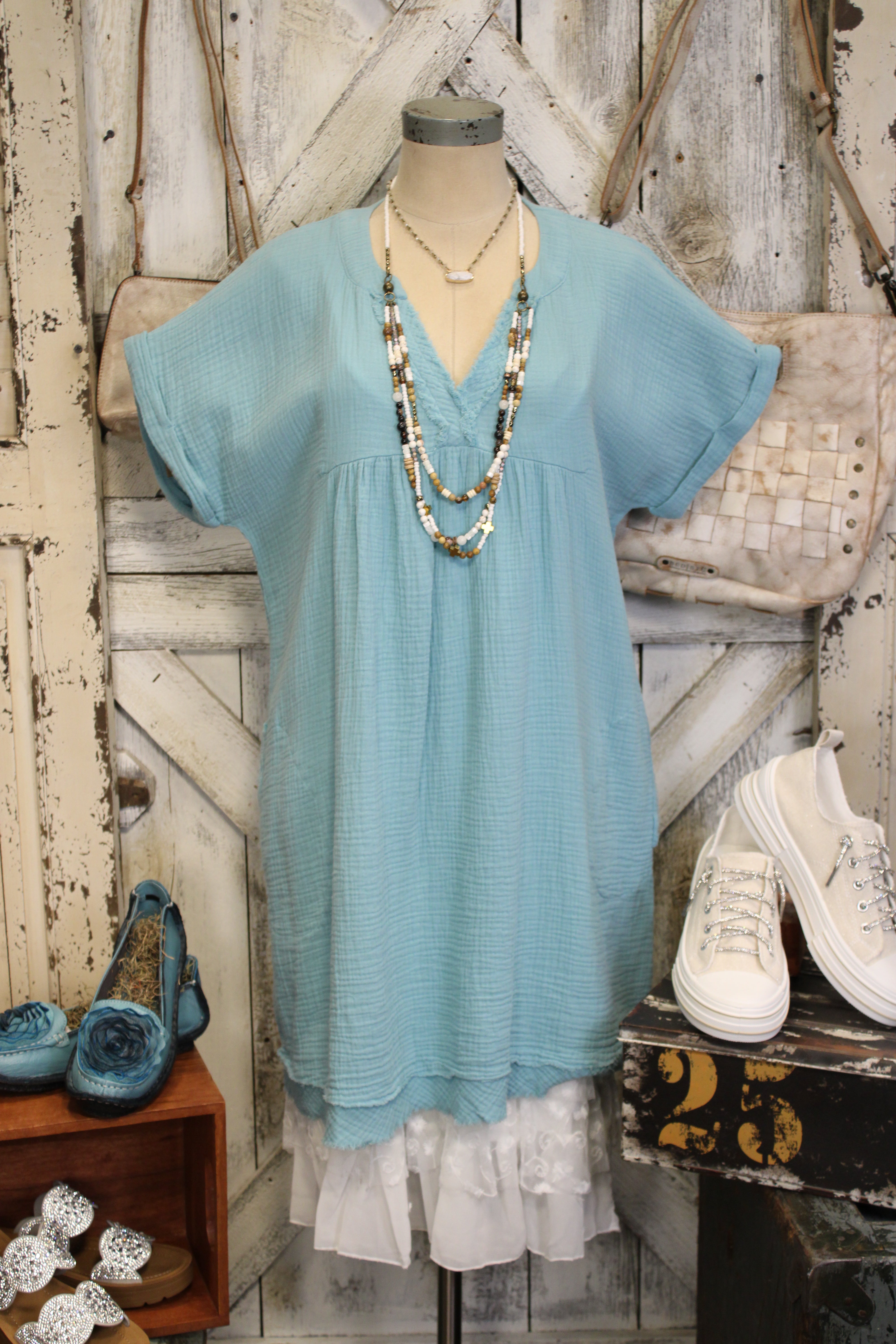 Simple And Sweet Dusty Teal Gauze Dress – Farm Girls Fancy Frills
